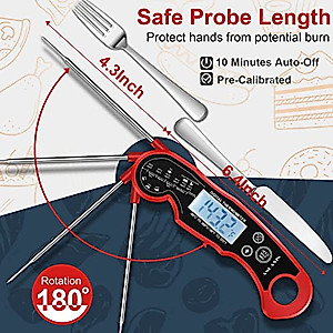 ANDAXIN Instant Read Meat Thermometer for Grill and Cooking, Waterproof Ultra-Fast Thermometer with Backlight & Calibration, Digital Food Thermometer for Cooking, Deep Fry, BBQ, Grill(Red/Black)