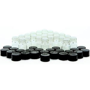 Vivaplex, 24, Clear, 2 ml (5/8 Dram) Glass Bottles, with Orifice Reducers and Black Caps
