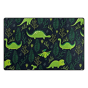 Yochoice Non-Slip Area Rugs Home Decor, Stylish Cute Funny Green Dinosaur Floral Floor Mat Living Room Bedroom Carpets Doormats 60 x 39 inches