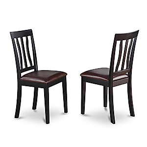 East-West Furniture 7-Pieces Nook Kitchen Table Set PU Leather wood chairs – Black and cherry Finish Hardwood Butterfly Leaf Pedestal Modern Dining Table and Frame