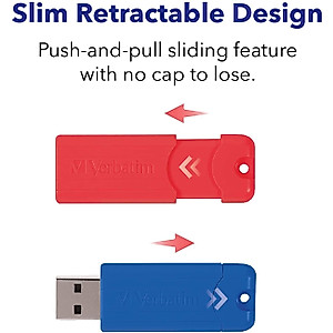 Verbatim 32GB Pinstripe USB 3.2 Gen 1 Flash Drive Retractable Thumb Drive - 5 Pack - Multicolor (Green, Blue, Red, Purple, Cyan)