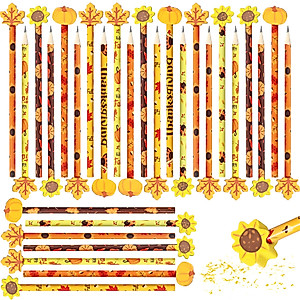 Crafterlife 50 Set Fall Pencils with Eraser Toppers, Thanksgiving Bulk Pencil with Fall Themed Top Erasers Autumn Pumpkin Maple Leaf Decoration for Kids Students School Stationery