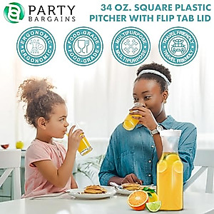 Party Bargains 34 Oz. Water Carafe with White Flip Tab Lid, Square Base, 6 Pack