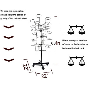 uyoyous Modern Hat Rack Display, Freestanding Metal Hat Organizer Rack, 5-Tier Wig Display Stand with 25 Circular Hooks, Metal Floor Rack for Hats and Wigs
