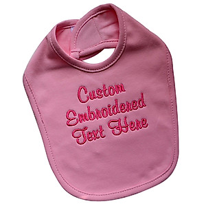 Funny Girl Designs Personalized Baby Bib EMBROIDERED with Your Custom Text and Color 100% Cotton Unisex (LIGHT PINK BIB)