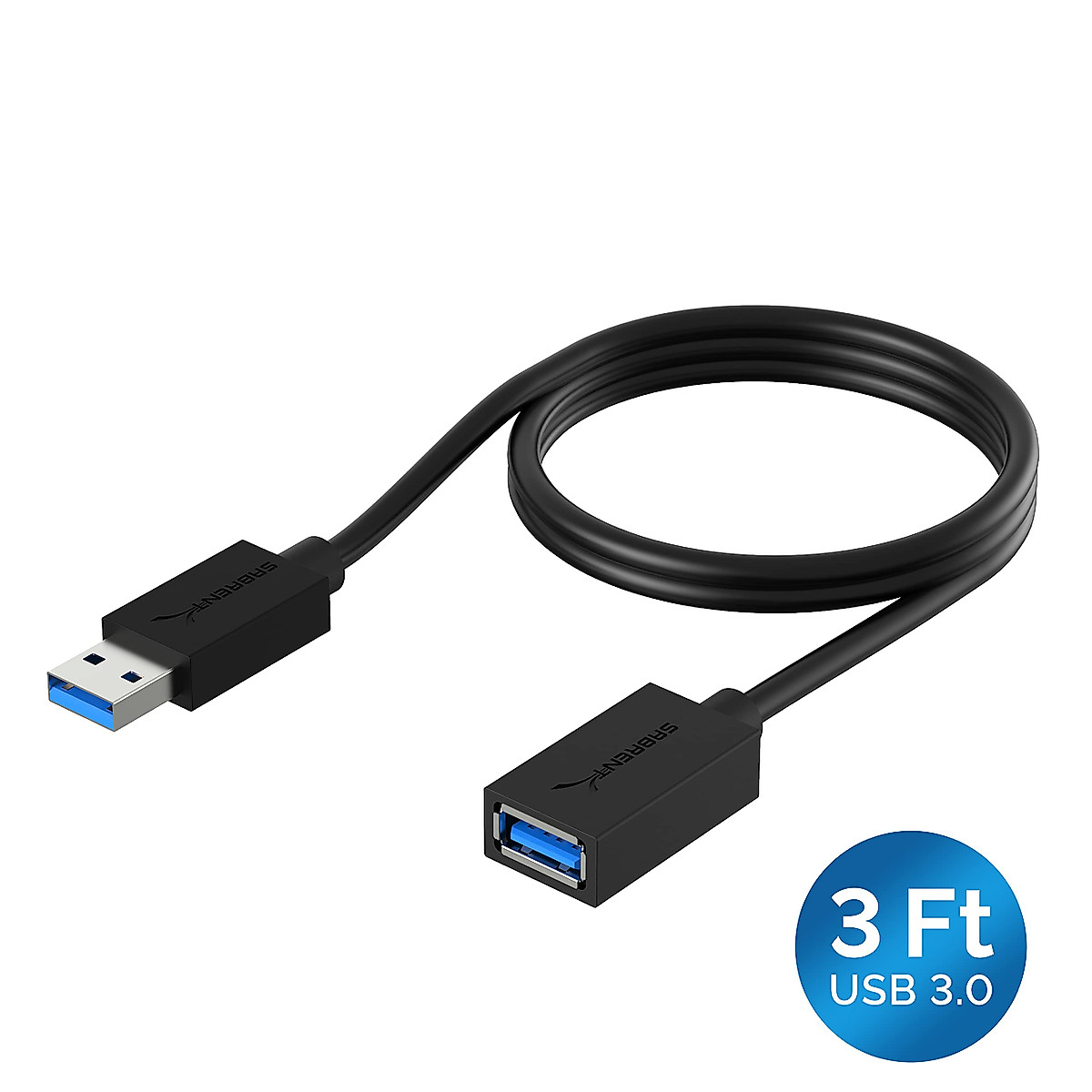 SABRENT 3 Ft 22AWG USB 3.0 Extension Cable - A-Male to A-Female in Black + 4-Port USB 3.0 Hub