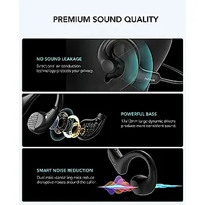 NUROUM OW10 Open Ear Air Conduction Headphone, 5.3 Bluetooth Earphone with 2 AI Noise Suppression MEMS Mics, IPX6 Waterproof ,10H Playtime,Sports Headphone for Hiking Running Cycling