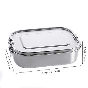 Stainless Steel Bento Box Lunch Containers For Adults Leakproof 3 Compartment Metal Bento Lunch Box Food Container For Over 5 Years Old Kids (1400ml/47oz)