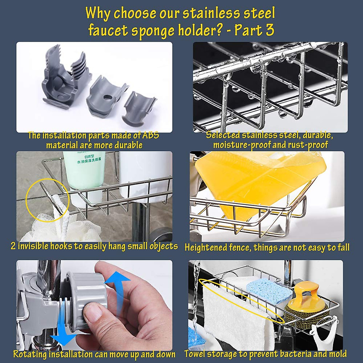 Faucet Rack Over Faucet Sponge Holder Faucet Caddy Faucet Sponge Holder Stainless Steel Sponge Holder for Soap, Scrubber, Towel etc