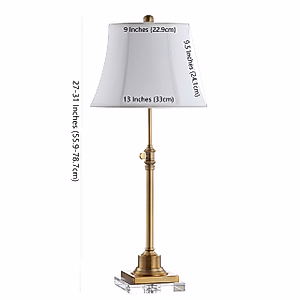 SAFAVIEH Lighting Collection Callen Crystal/ Brass Gold 21-31-inch Adjustable Bedroom Living Room Home Office Desk Nightstand Table Lamp Set of 2 (LED Bulbs Included)