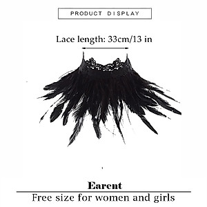 EARENT Gothic Natural Feather Collar Necklace Black Lace Choker Necklaces Halloween Party Costume Accessories Neck Jewelry for Women