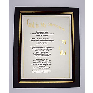 God Is My Strength, Christian Poem in Vegan Leather Frame with Built-in Easel & Hanger, Uplift Yourself or Gift to Others. For Home-Office-Dorm (Size 10 3/4 x 13 x 1/4 Inches)