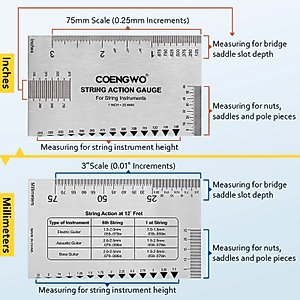 Guitar String Action Gauge, COENGWO String Height Gauge Ruler Guitar Setup Measuring Tool Kit for Guitar, Bass, Mandolin, Banjo