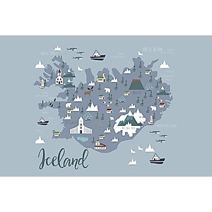 Map of Iceland Travel World Map with Cities in Detail Map Posters for Wall Map Art Wall Decor Geographical Illustration Tourist Landmark Travel Destinations Cool Wall Art Print Poster 12x18