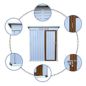 Ampela Outdoor Storage Shed with Singe Lockable Door,Outside Waterproof Galvanized Metal Shed with Air Vent Suitable for Backyard Garden,Tiny House Storage Sheds for Patio Lawn，5x3 FT,White+Orange