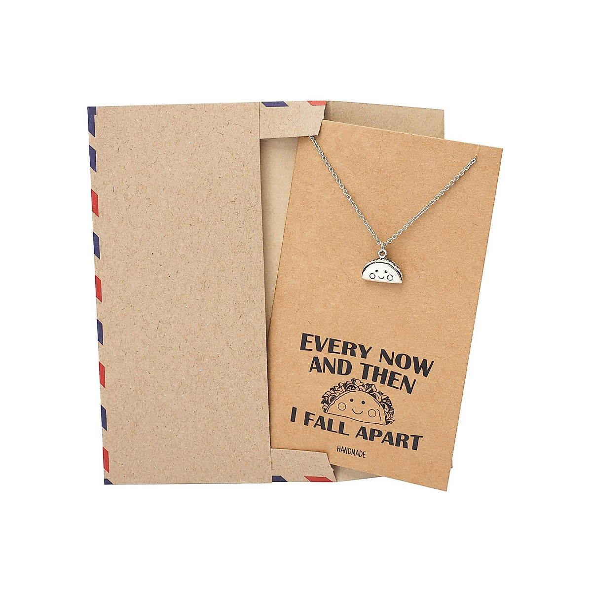 quan jewelry Taco Necklace, Gifts for Foodie Taco Lovers Mexican Food, Spanish Taco, Fall Apart Funny Quote Pendant Charm - Handmade, Rhodium Plated