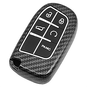 TANGSEN Smart Key Fob Case Cover Compatible with Chrysler 200 300 Dodge Challenger Charger Dart for Jeep Cherokee Compass Grand Cherokee SRT Hellcat Silicone Rubber Luminous Black