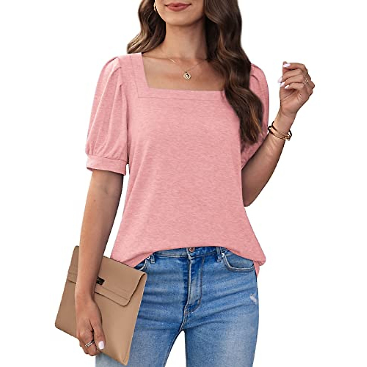 Tunics or Tops to Wear with Leggings Square Neck Tshirts Shirts Dressy Casual Pink XL