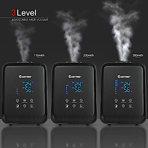 COSTWAY Ultrasonic Air Humidifier, 4.5L/1.2 Gallon, Warm and Cool Mist Humidifier, Whisper-quiet Operation, w/LED Touch Display and Remote Control, for Bedroom, Living room, and Baby room (Black)