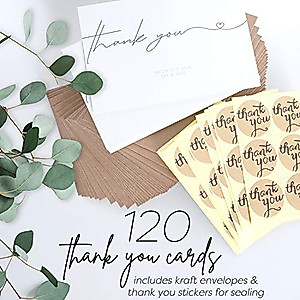 120 Blank Wedding Thank You Cards - Personalized Greetings, Gratitude Letter & Wedding Thank You Cards From The New Mr and Mrs - Wedding Thank You Notes with Kraft Envelopes & Stickers - 4x6", 120 Pack