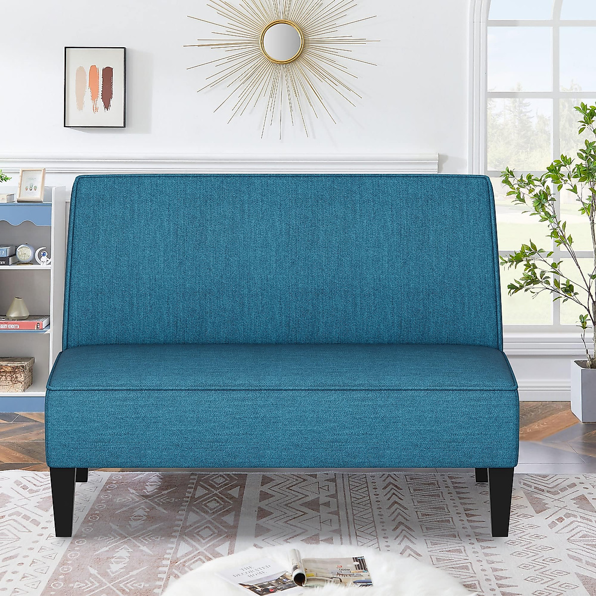 Changjie Furniture Small Loveseat Sofa, Upholstered Small Sofa Couch Mini Love seat Sofas for Bedroom Living Room (Blue)