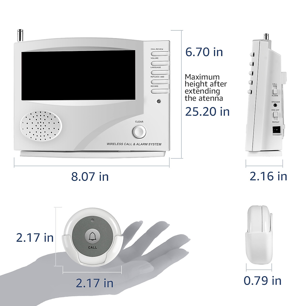 SYNLETT Wireless Calling System, Caregiver Pager for Nurses Station, 10 Waterproof Call Buttons with 1 Monitoring Unit for Emergency, Patients Seniors Clinic, 11 Languages Alert, White