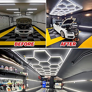 FAISHILAN Hexagon Lights: Higher Brightness 900W, 96,200 LM, 6,500K Hexagon Garage Lights with Rectangle Frame, Hexagon LED Lights 14 Grid for Garage, Shopping Mall, Workshop