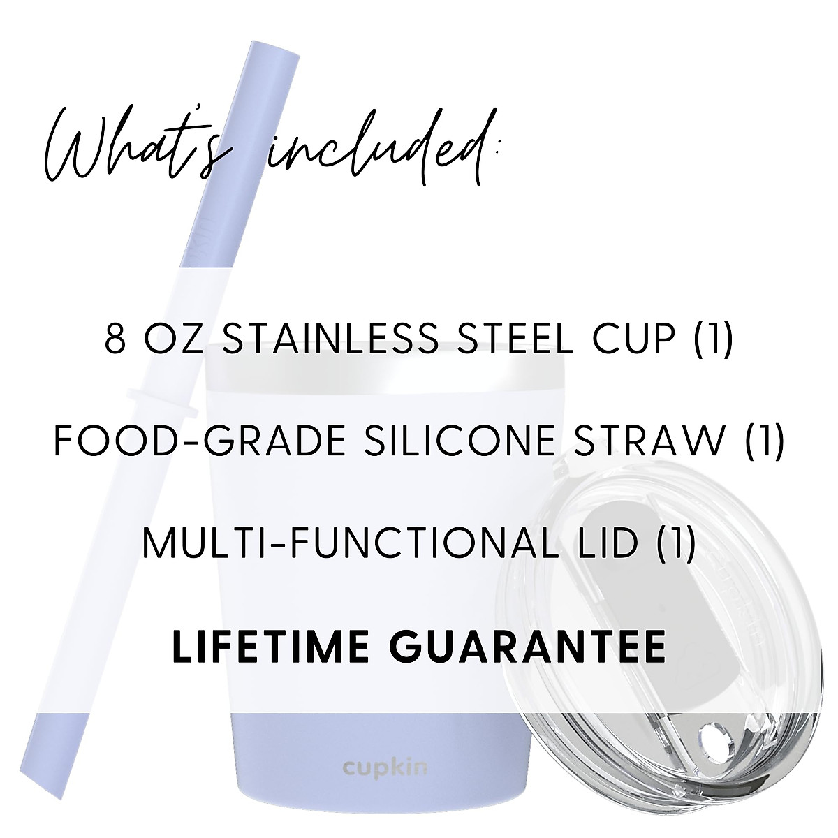 CUPKIN Stackable Stainless Steel Kids Cup Smoothie Tumbler, Powder Coated Insulated Tumblers, BPA Free Lid and Silicone Straw 8 Fl Oz (Pack of 1), Gray