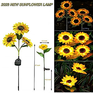 Instatrend 2 Pack Solar Sunflower Flower Lights Outdoor Garden Decorations with 6 Sunflower Waterproof Solar Flowers Stake Lights
