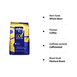 Lavazza Gold Selection Whole Bean Coffee Blend, Medium Espresso Roast, 2.2 Pound Bag ,Authentic Italian, Blended and roasted in Italy,Well balanced, medium roast with notes of honey and almond