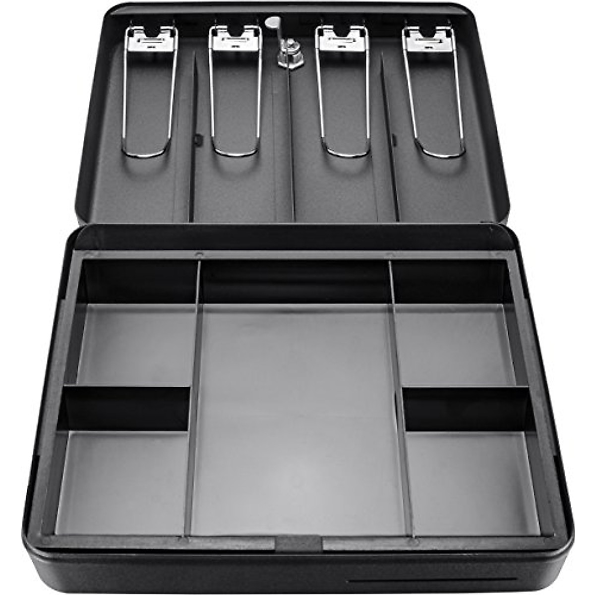 BARSKA CB13052 Key Lock Standard Fold Out Cash Box with 5 Section Tray, 9.5" x 12" x 3.5", Black