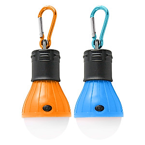 Home-X LED Camping Lights, Power Outage Supplies, Indoor/Outdoor Battery-Operated LED Lights with Hooks, Set of 2, Each 5" L x 2 ¾” W x 2 ¾” H, 1 Blue, 1 Orange