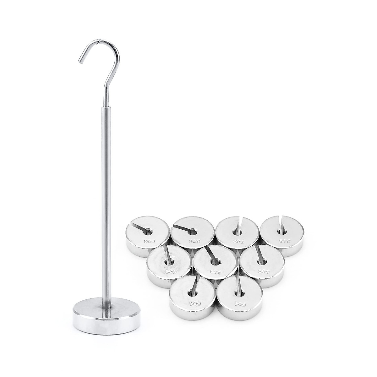 QWORK Slotted Weight Set, 9 Pcs Slotted Mass Set with Hangers - 9 Weights (50g) - 500g