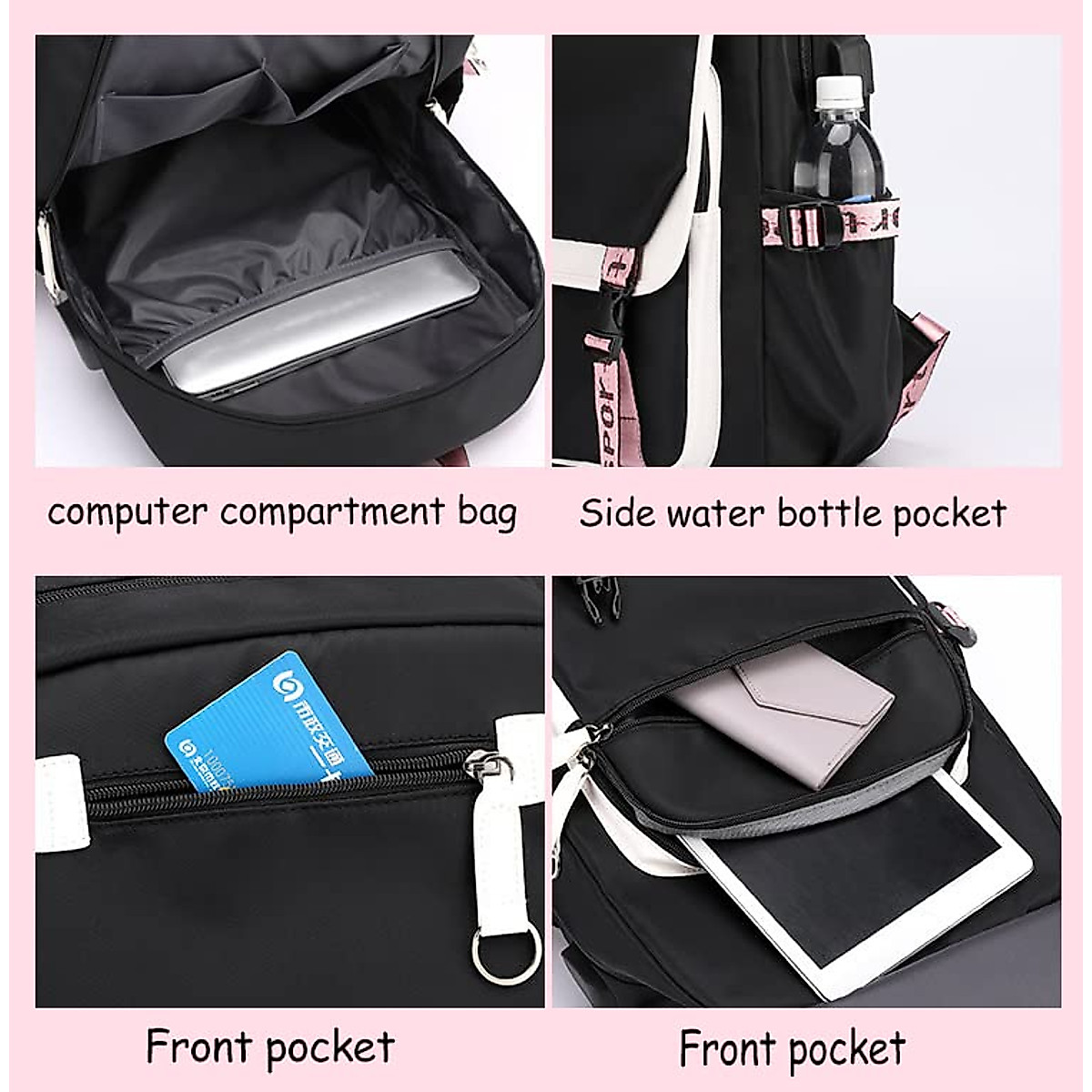 Kawaii Cute Girls Backpack University Students Bookbag Outdoor Daypack with USB Charge Port Travel Backpacks (Dark Green)