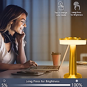 Orstarry 2 Pack Table Lamp, Portable LED Table Lamp, Rechargeable Table Lamp with 3 Brightness Touch Lights for Restaurant/Bedroom/Bar/Outdoor Party/Camping/Coffee Shop Night Lights（Gold）