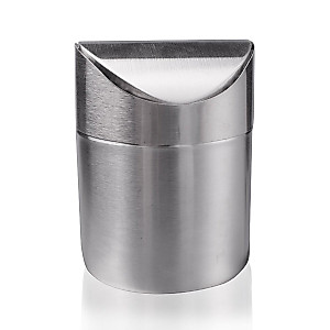 Haoun Mini Dustbin, Recycling Countertop Trash Can Brushed Stainless Steel Table Desk Swing Lid Garbage Bin Wastebasket