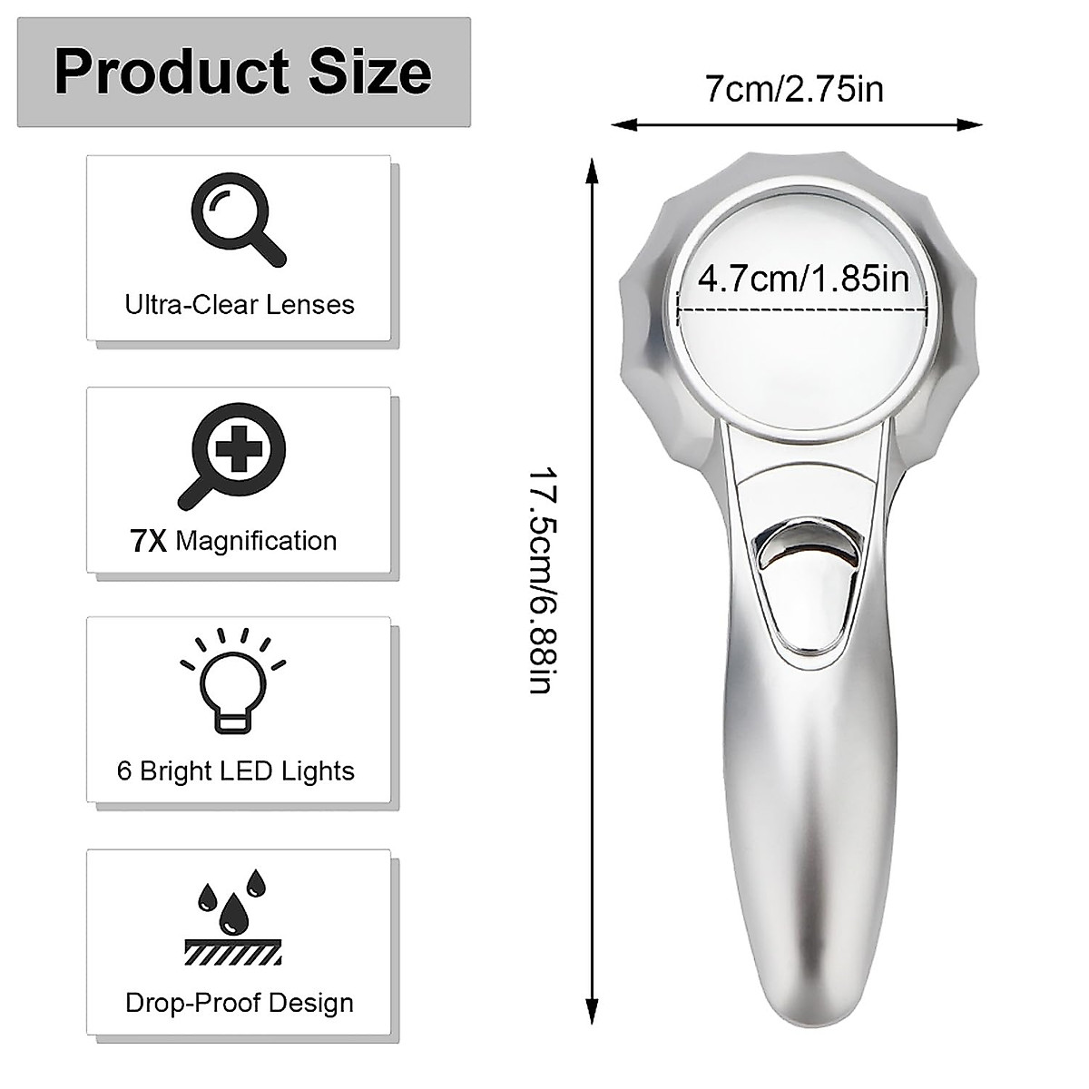 Rongon Magnifying Glass with Light Handheld Reading Magnifier Umbrella Shape with 6 LED Lights HD Reading Magnifying Lens Loupe (7X)