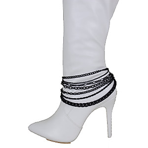 Trendy Fashion Jewelry TFJ Women Western Boot Chains Black Metal Bling Bracelet Anklet Heel Shoe Wave Strands Charm