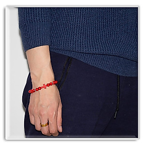 Xusamss Fashion 8MM Matte Agate Beads Bracelet Cross Elastic Bracelet(Red Turquoise)