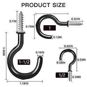 SUKIA 25 PCS Black Small Cup Screw Hooks Ceiling Hooks for Hanging Lights Vinyl Coated Steel Metal Cup Hooks Holder Christmas Light Hangers Suitble for Indoor and Outdoor Hooks Kit (Black-25Pcs)