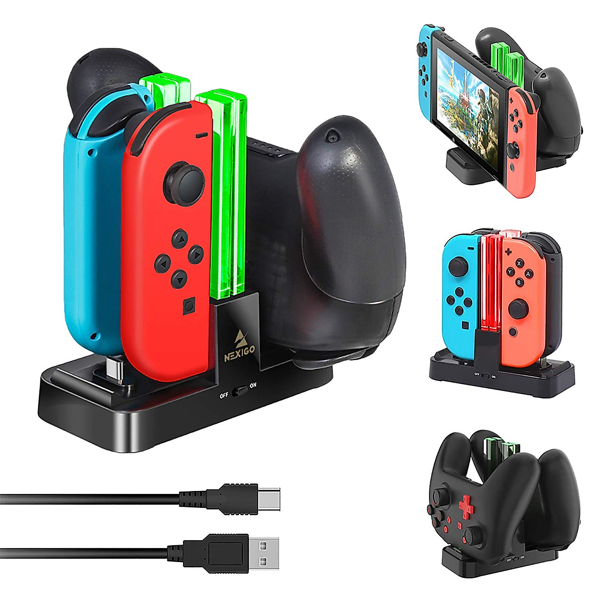Nintendo 2020 Switch Family Christmas Holiday Bundle - Animal Crossing: New Horizons Edition + NexiGo_Joy-Con and Pro Controllers Charging Dock + Console Charging Station Bundle