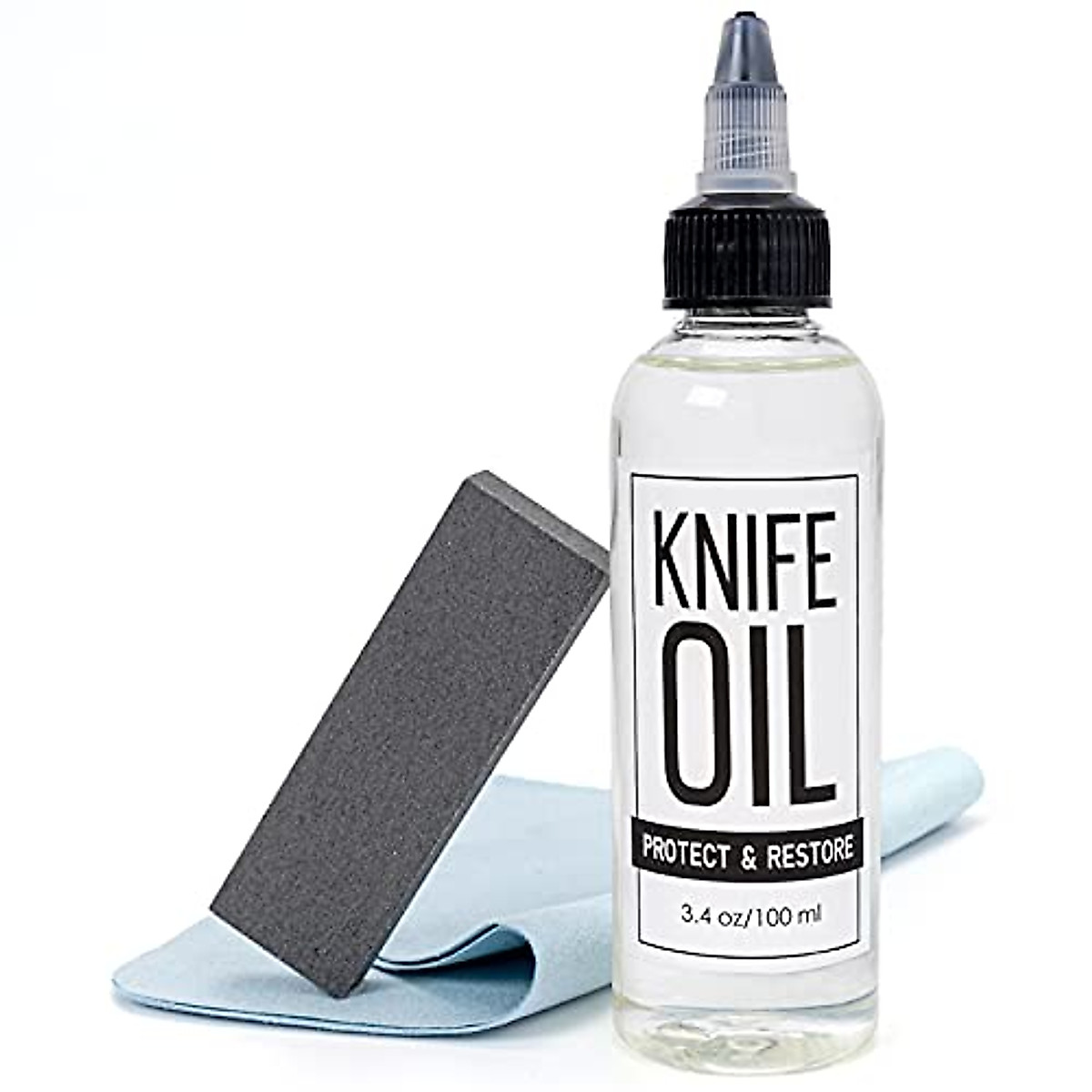 PuGez Knife Oil Rust Eraser Kit, Extra large Rust Eraser, Sword Oil Knife Maintenance Oil (3.4 oz) for Carbon Steel Knives, Protection ＆ Lubricant Knife Care Cleaning Set, Blade Oil for Knives