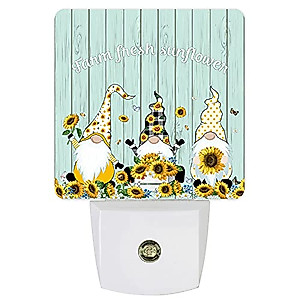 Big buy store Night Lights Auto Sensor Farm Sunflower Gnomes Plug-in LED Nightlights Dusk to Dawn for Living Room, Bedroom, Bathroom, Kitchen, Hallway, Stairways, Bee Butterfly Blue Wood Grain