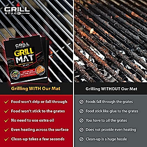 Reusable Heavy Duty Grilling Mat Set - BBQ Mats For Grilling Prevent Food From Sticking & Falling In Between The Grates - Easy To Clean Durable 500 Degree Nonstick Grill Mat - Set Of 2