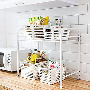 Whale Pocket 6 PCS Plastic Storage Basket, Slim White Organizer Tote Bin Shelf Baskets for Closet Organization, De-Clutter, Toys, Cleaning Products, Accessories 12.2x 8.6x 7in