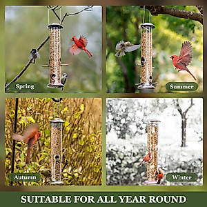 Kingsyard Metal Bird Feeders for Outdoors Hanging, Extra Thick Tube Bird Feeder w/Steel Hanger & 4-Port, 15 inch, Chew-Proof, Weather and Water Resistant, Brushed Bronze