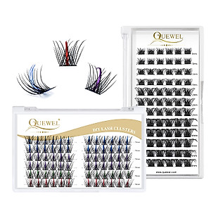QUEWEL Cluster Lashes 72 Pcs Wide Stem C/D Curl 8-16mm Length DIY Eyelash Extension False Eyelashes Natural&Mega Styles