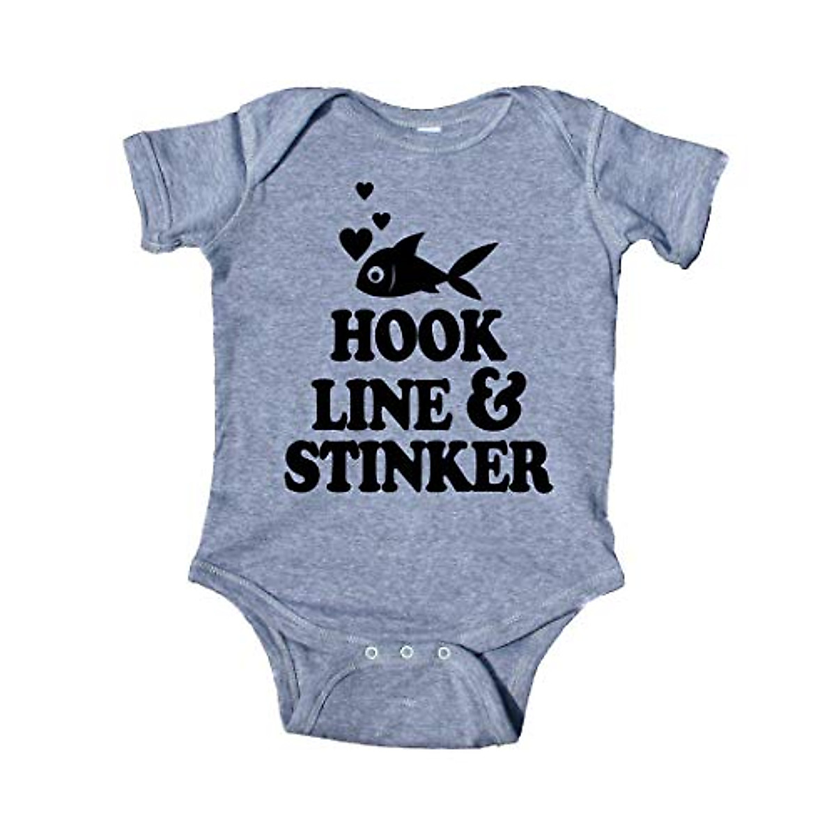 Sunray Clothing Hook Line and Stinker Baby Onesie Fish Girl Boy Gray