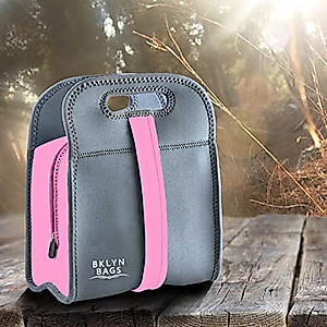 Neoprene Lunch Bag – Tiffin Bag – Eco Friendly Insulated Bento Bag With Zipper And Strap For Boys Girls Kids Teen & Adults. Lunch Tote, Lunch Box,Food Container for School or Work (Pink/Grey)