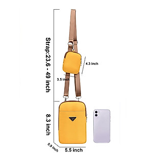 Valentoria Small Crossbody Bag Cell Phone Purse Womens Small Travel Messenger Wallet Casual Sport Daypack Zipper Coin Pouch Lightweight (Yellow)